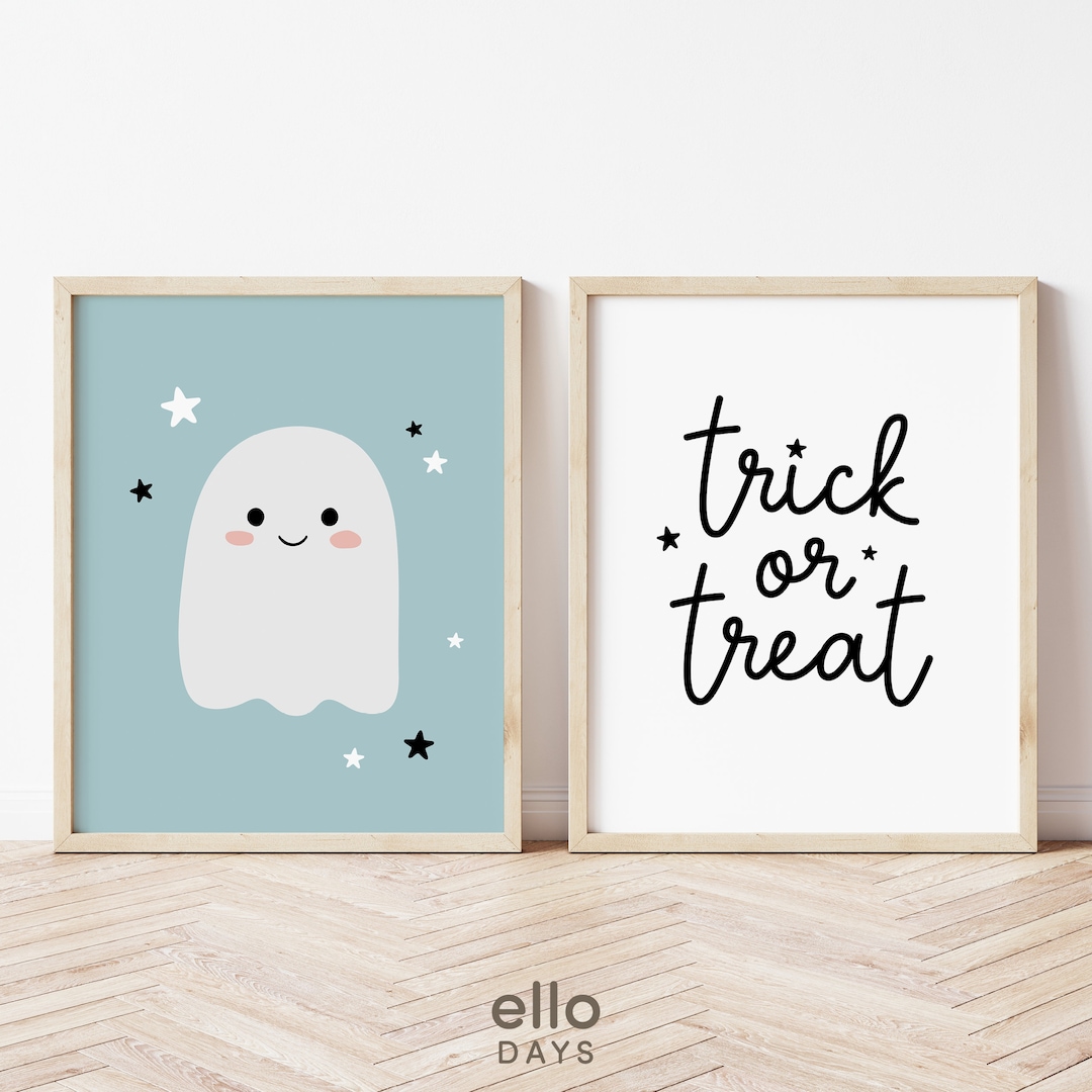 Halloween Cute Little Ghost and Trick or Treat Printable Wall Art ...