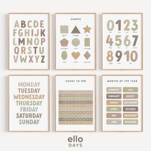 Neutral Educational Posters Set of 6, Boho Classroom Learning Decor ...