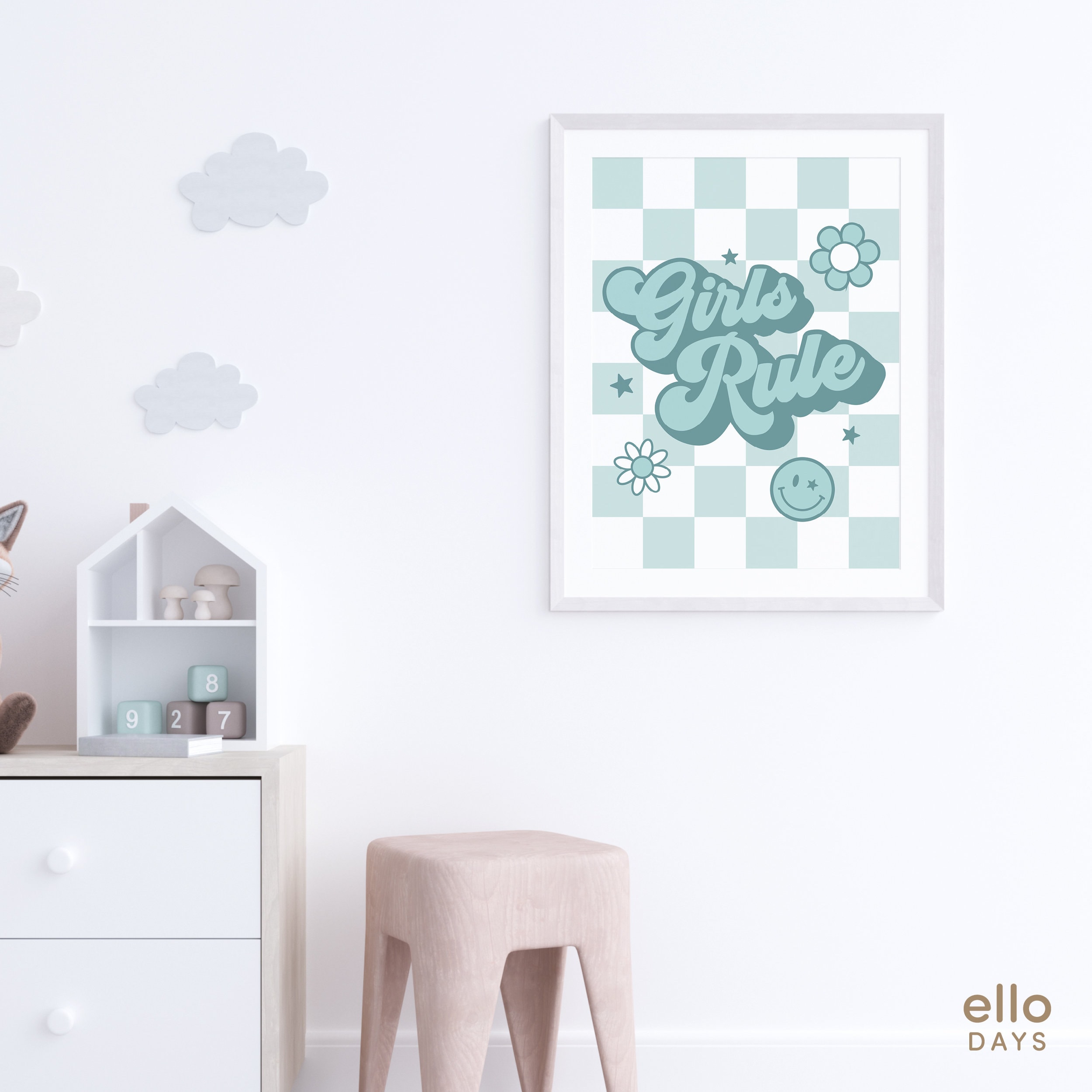 Girls Rule Retro Poster, Boho Girl Bedroom Decor Print, Tween Girl Room ...