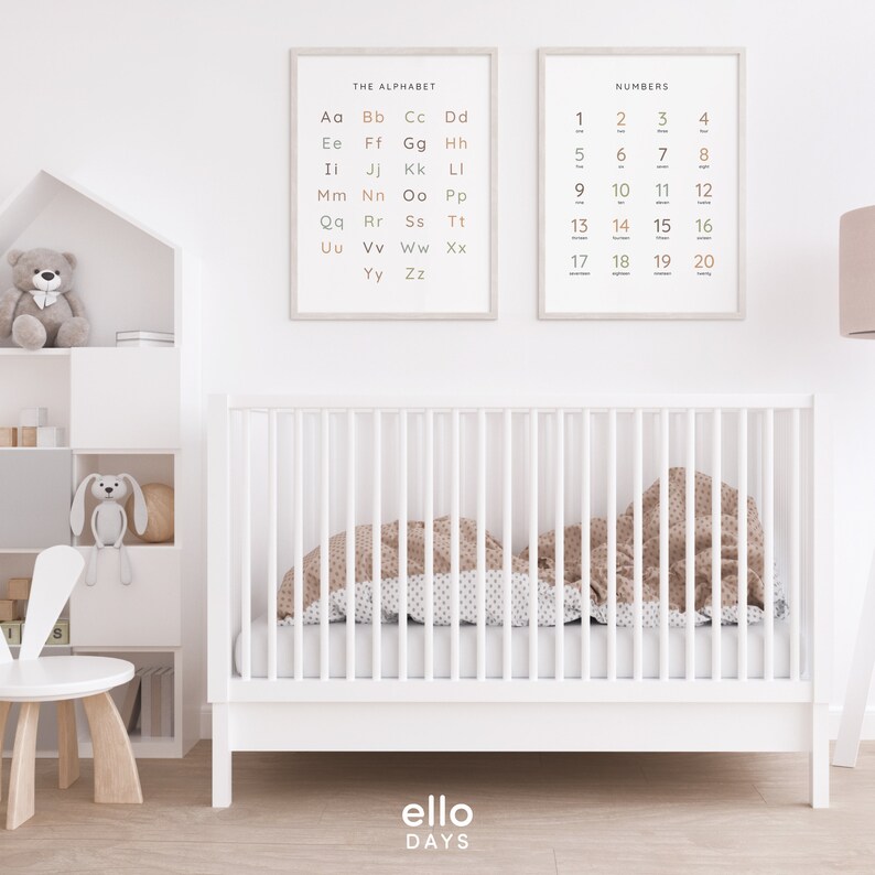 Earth Tones Alphabet Numbers Poster Bundle, Neutral Educational Poster ...