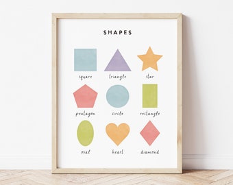 Printed Pastel Shapes Poster, Educational Wall Art Print, Colourful ...