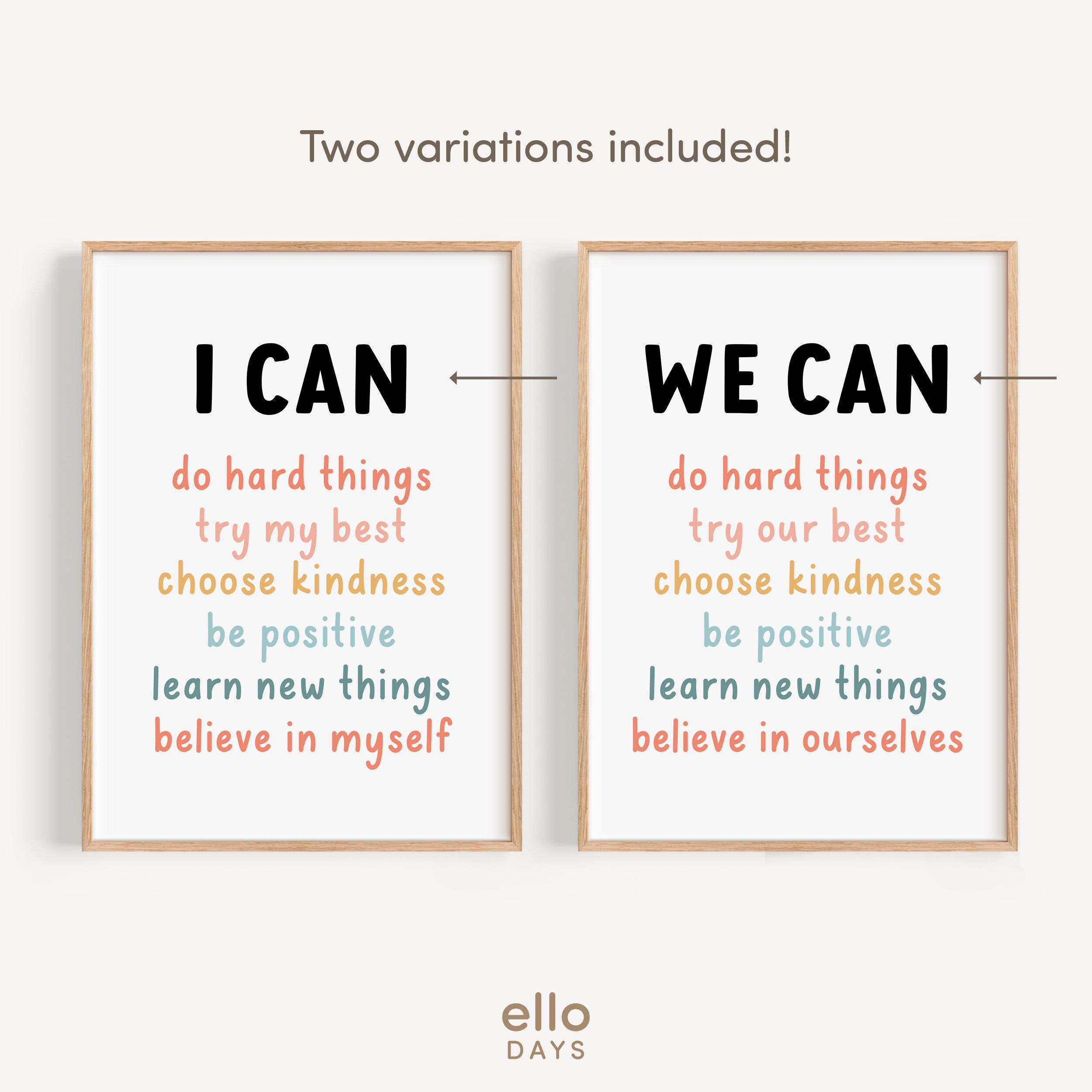Words of Affirmations Poster, I Can Do Hard Things, Positive ...