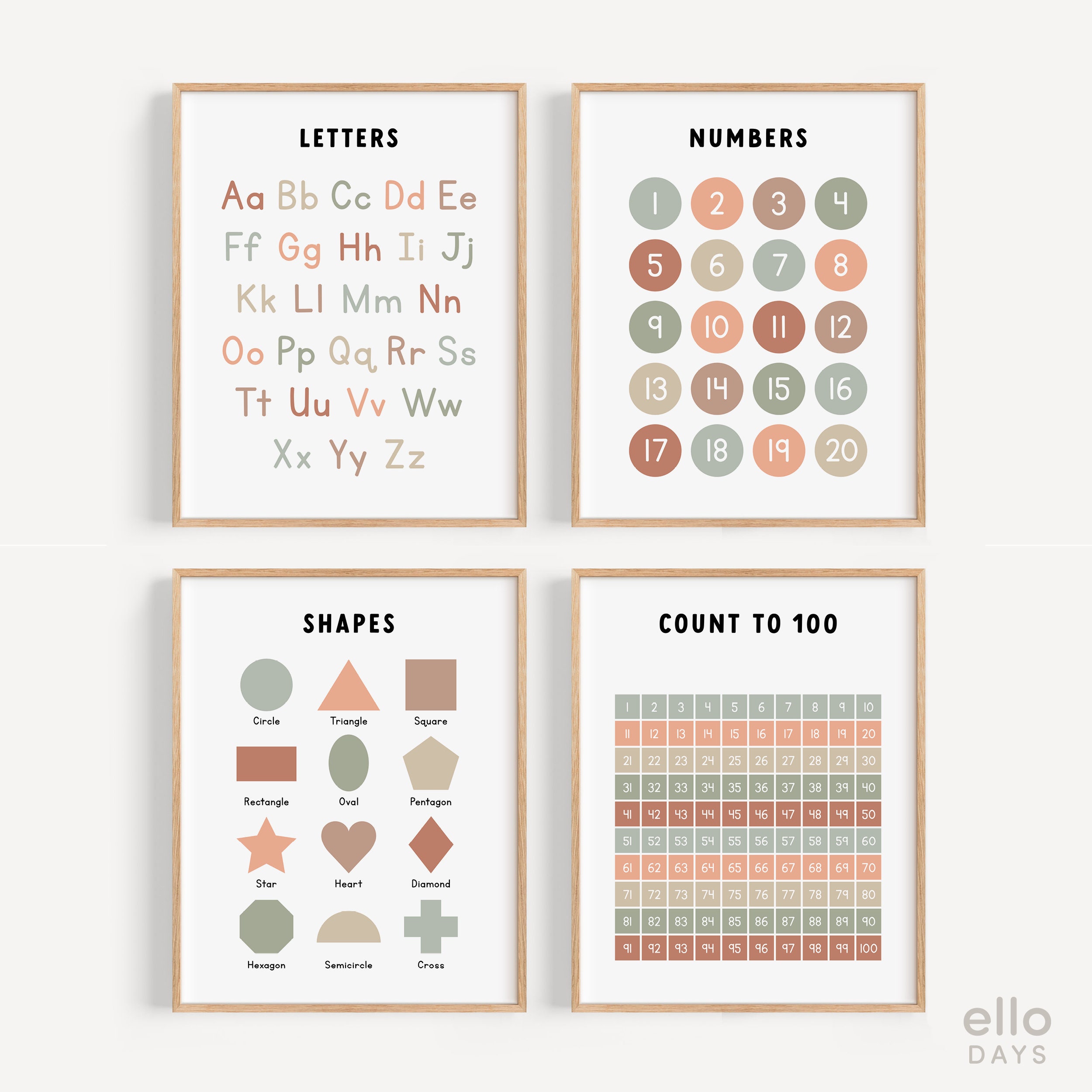 Neutral Educational Posters Set of 8, Homeschool Learning Prints, Boho ...