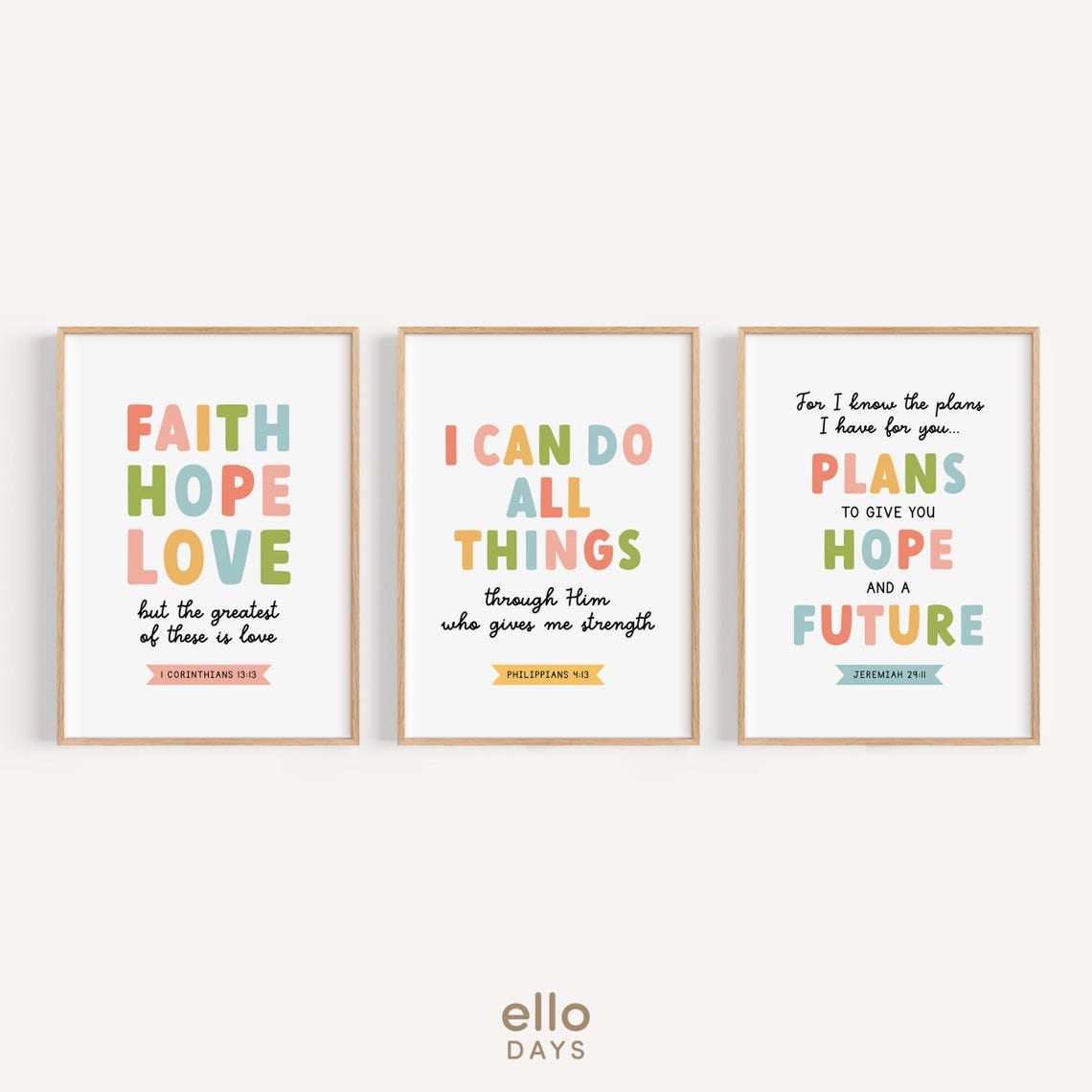 Kids Bible Verse Wall Art Set of 3, Christian Wall Art Printable ...