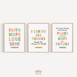 Kids Bible Verse Wall Art Set of 3, Christian Wall Art Printable ...