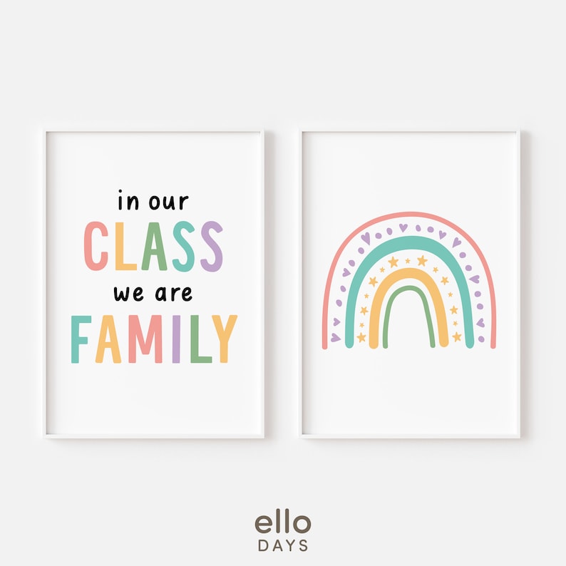 In Our Class We Are Family Rainbow Wall Print Bundle, PASTEL Colors ...