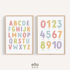 Alphabet Numbers 1-10 Printable Wall Art Bundle | Rainbow Educational ...
