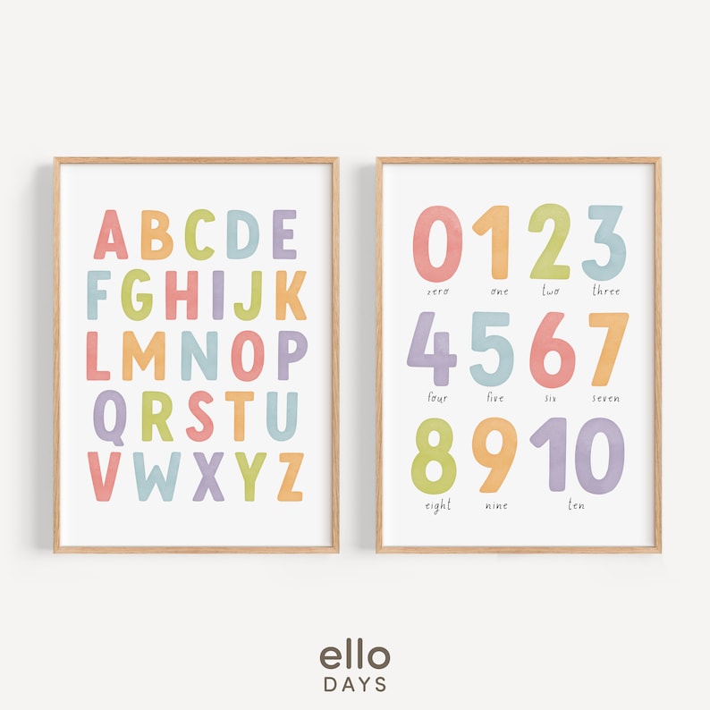 Alphabet Numbers 1-10 Printable Wall Art Bundle Rainbow - Etsy