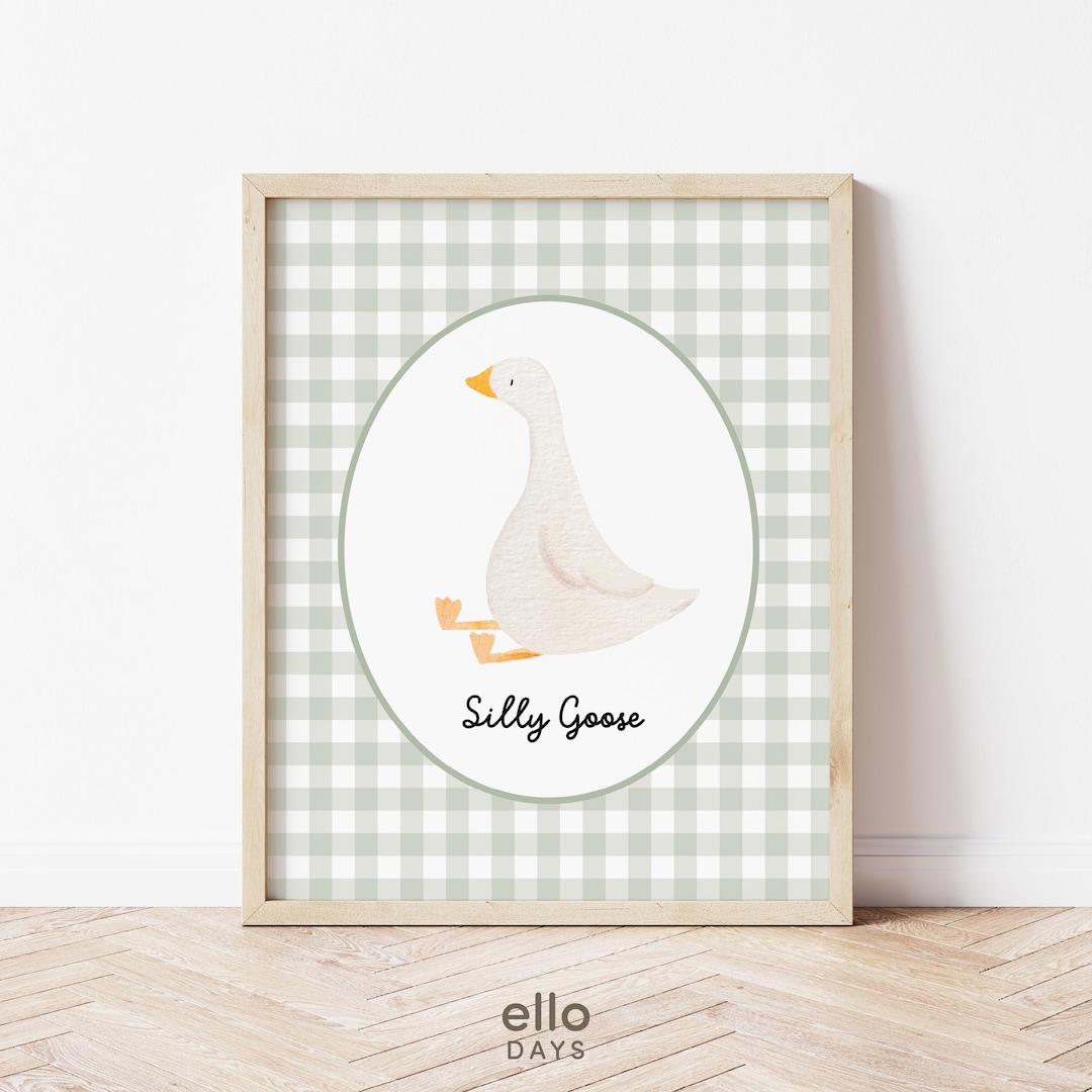 Silly Goose Wall Art, Nursery Decor Silly Goose Print, Sage Green ...