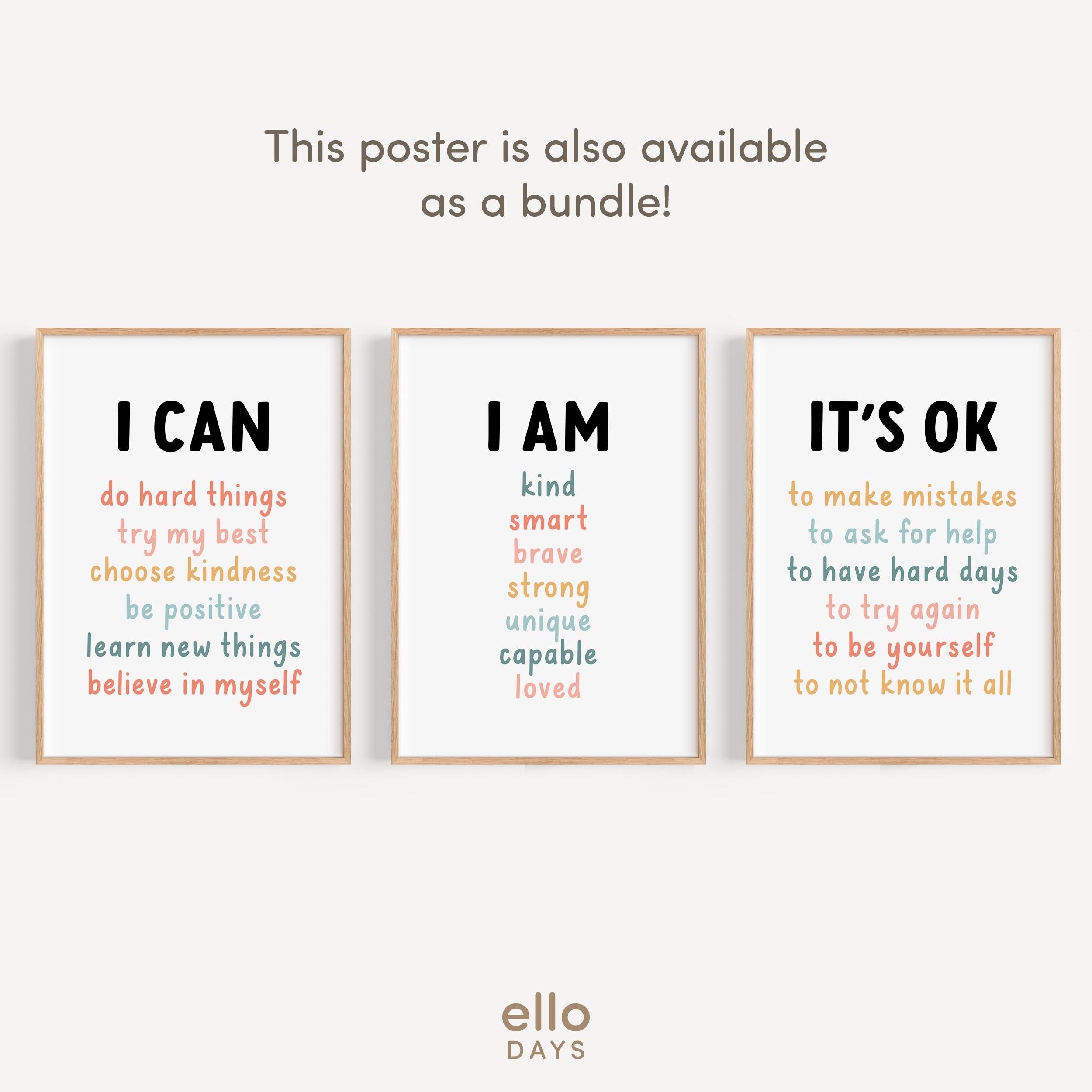 Words of Affirmations Poster, I Can Do Hard Things, Positive ...