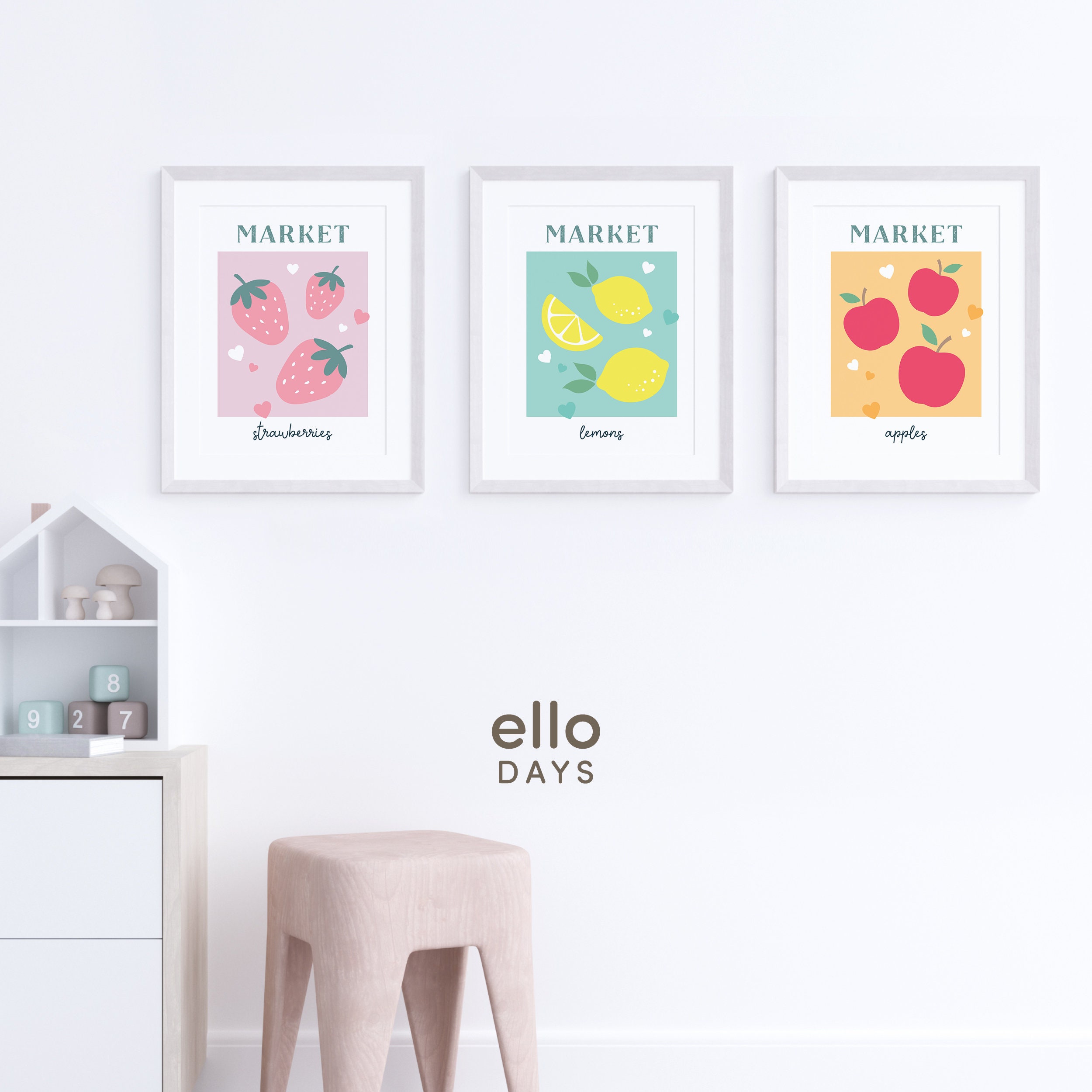 Farmers Fruit Market Poster Bundle, Fruit Graphic Wall Print Set ...