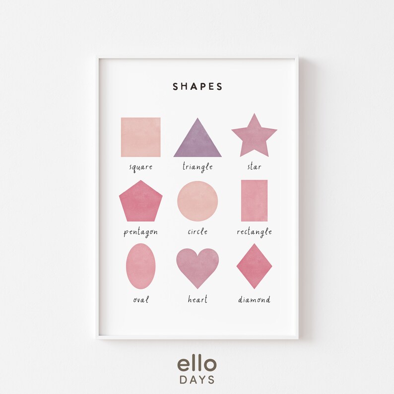 Pink Shapes Wall Art Print | Educational Learning Poster | Baby Nursery ...