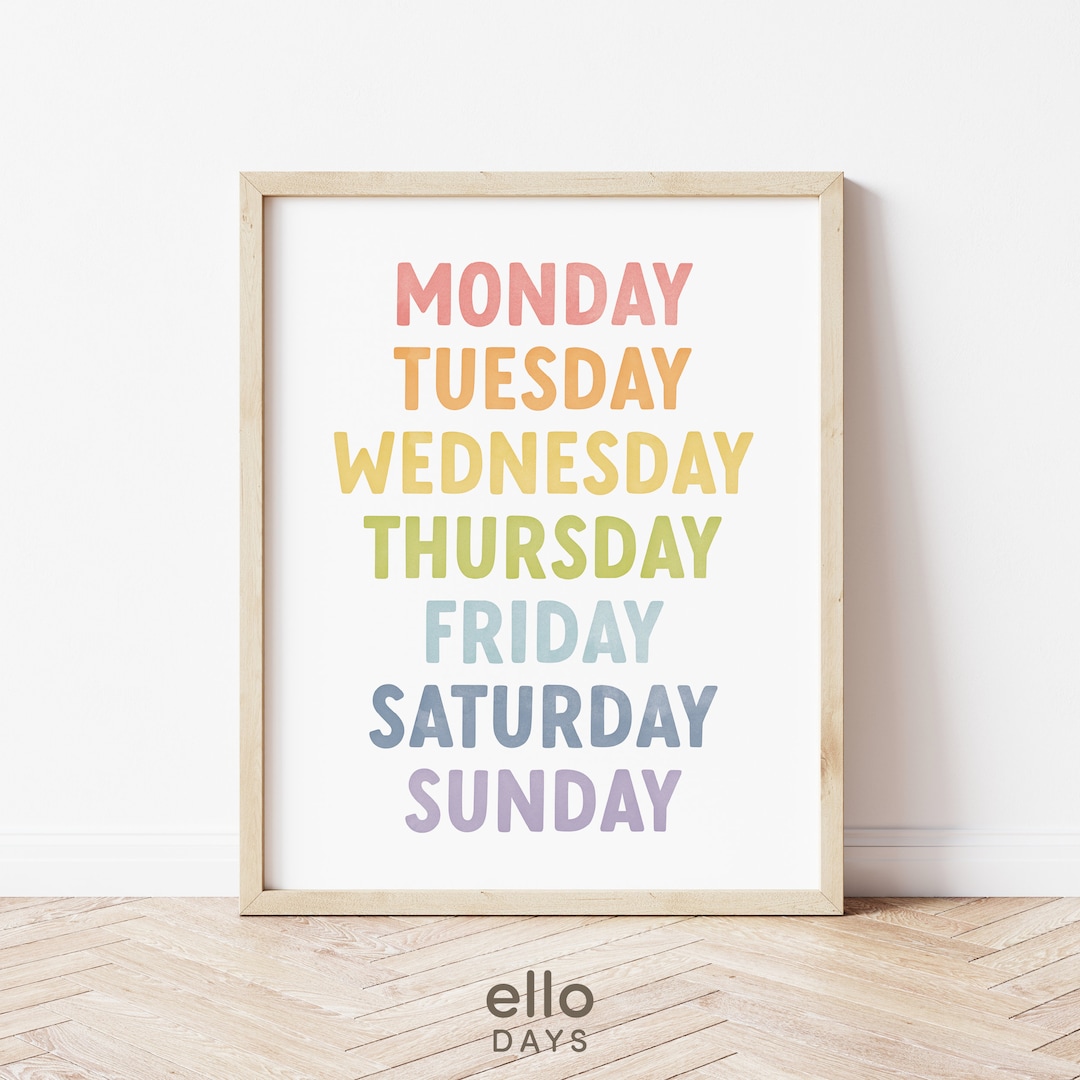 Rainbow Days of the Week Printable Wall Art Poster | Educational Poster ...