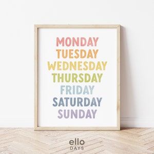 Rainbow Days of the Week Printable Wall Art Poster | Educational Poster ...