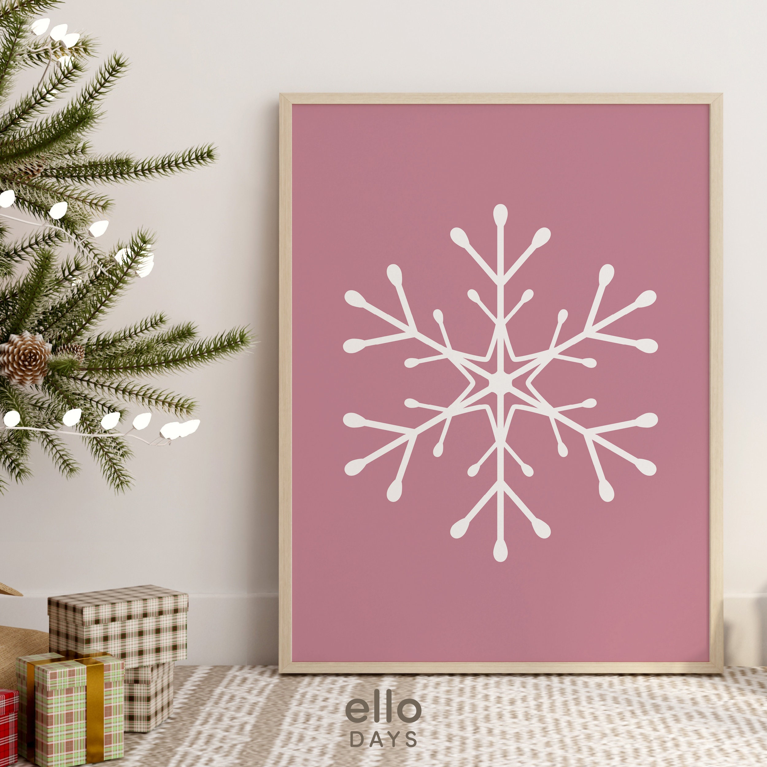 Winter Snowflake Wall Art Printable in Pink | Boho Christmas Holiday ...