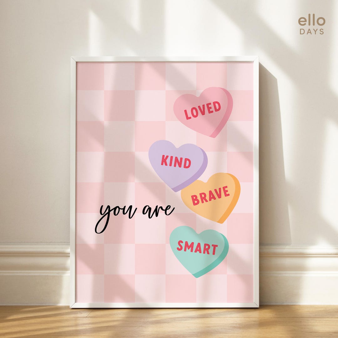 Valentine Positive Affirmations Wall Art, Pink Valentine Decor Print ...