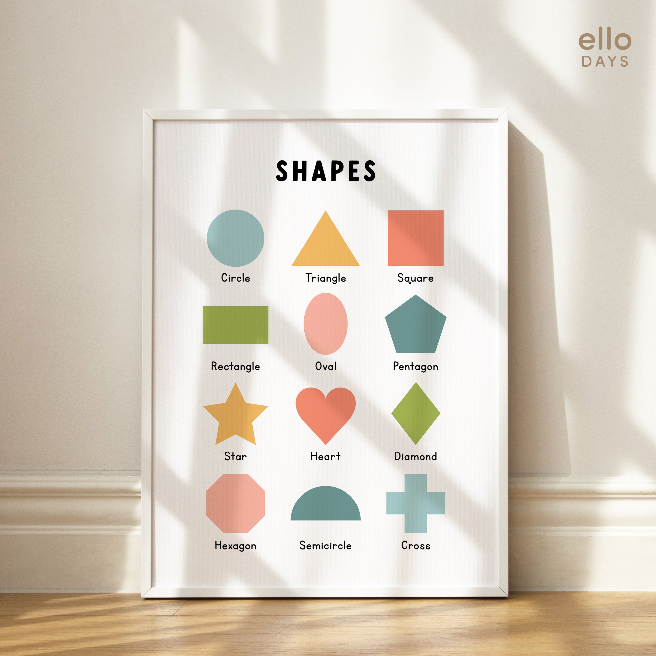 2-D Shapes Poster Sign, Educational Print, Toddler Preschool Learning ...
