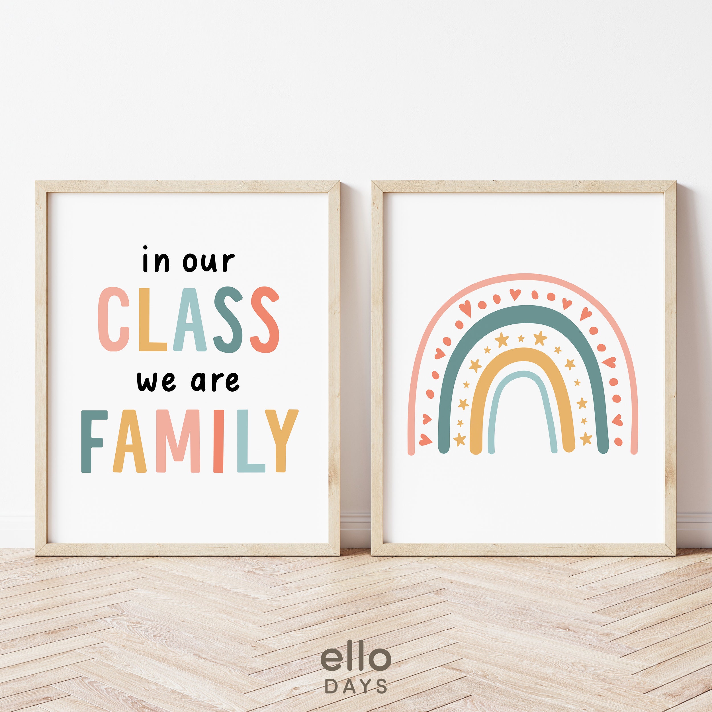 In Our Class We Are Family Rainbow Wall Print Bundle, Muted Colors ...