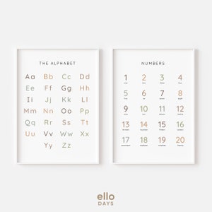 Earth Tones Alphabet Numbers Poster Bundle, Neutral Educational Poster ...