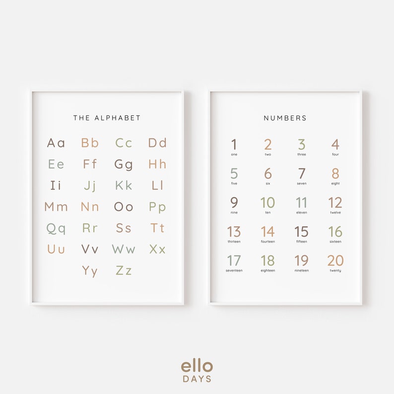 Earth Tones Alphabet Numbers Poster Bundle, Neutral Educational Poster ...