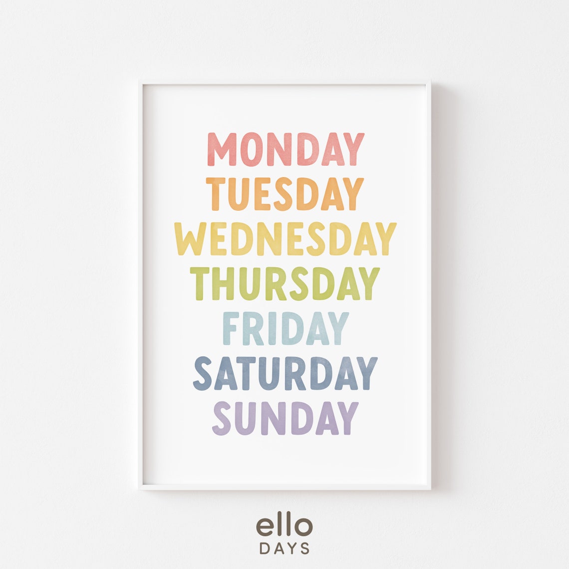 Rainbow Days of the Week Printable Wall Art Poster Educational Poster ...