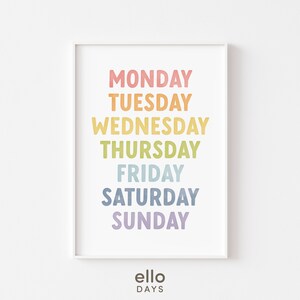 Rainbow Days of the Week Printable Wall Art Poster | Educational Poster ...