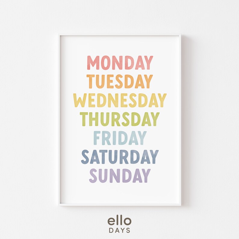 Rainbow Days of the Week Printable Wall Art Poster | Educational Poster ...