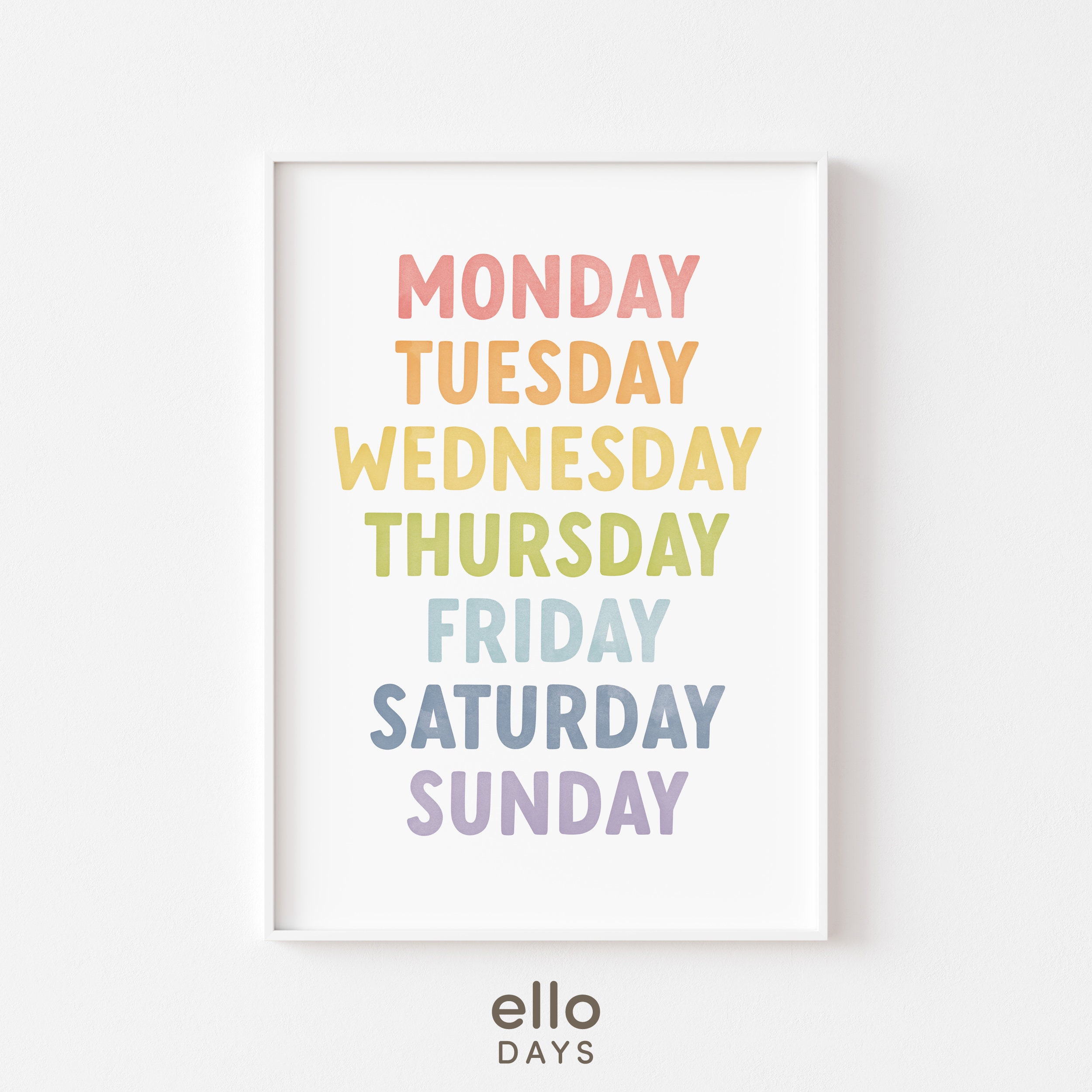 Rainbow Days of the Week Printable Wall Art Poster | Educational Poster ...