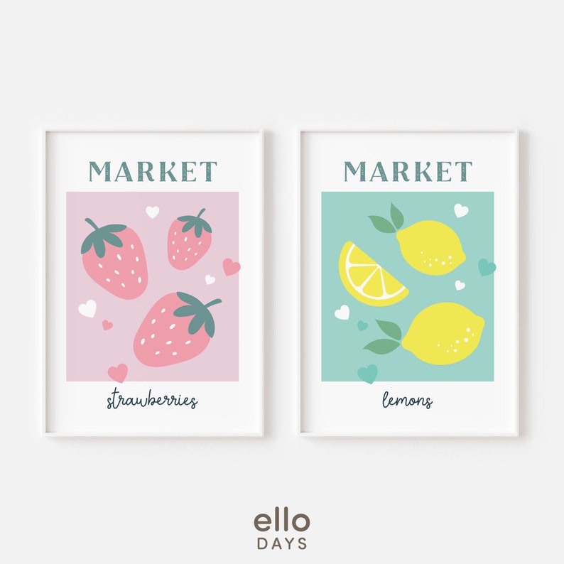 Farmers Fruit Market Poster Bundle, Fruit Graphic Wall Print Set ...