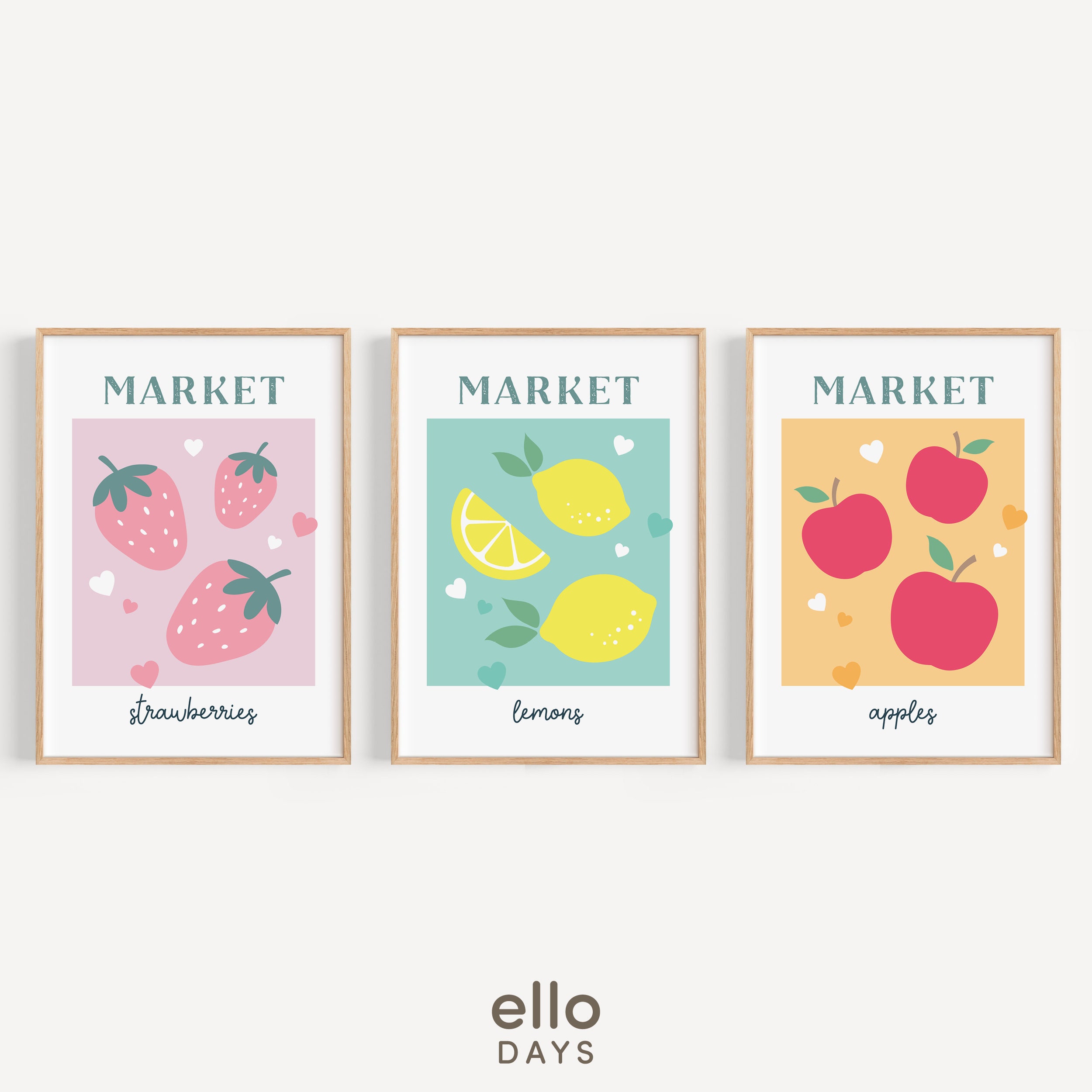 Farmers Fruit Market Poster Bundle, Fruit Graphic Wall Print Set ...