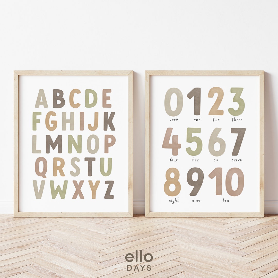 Neutral Alphabet Numbers 1-10 Printable Wall Art Bundle | Educational ...