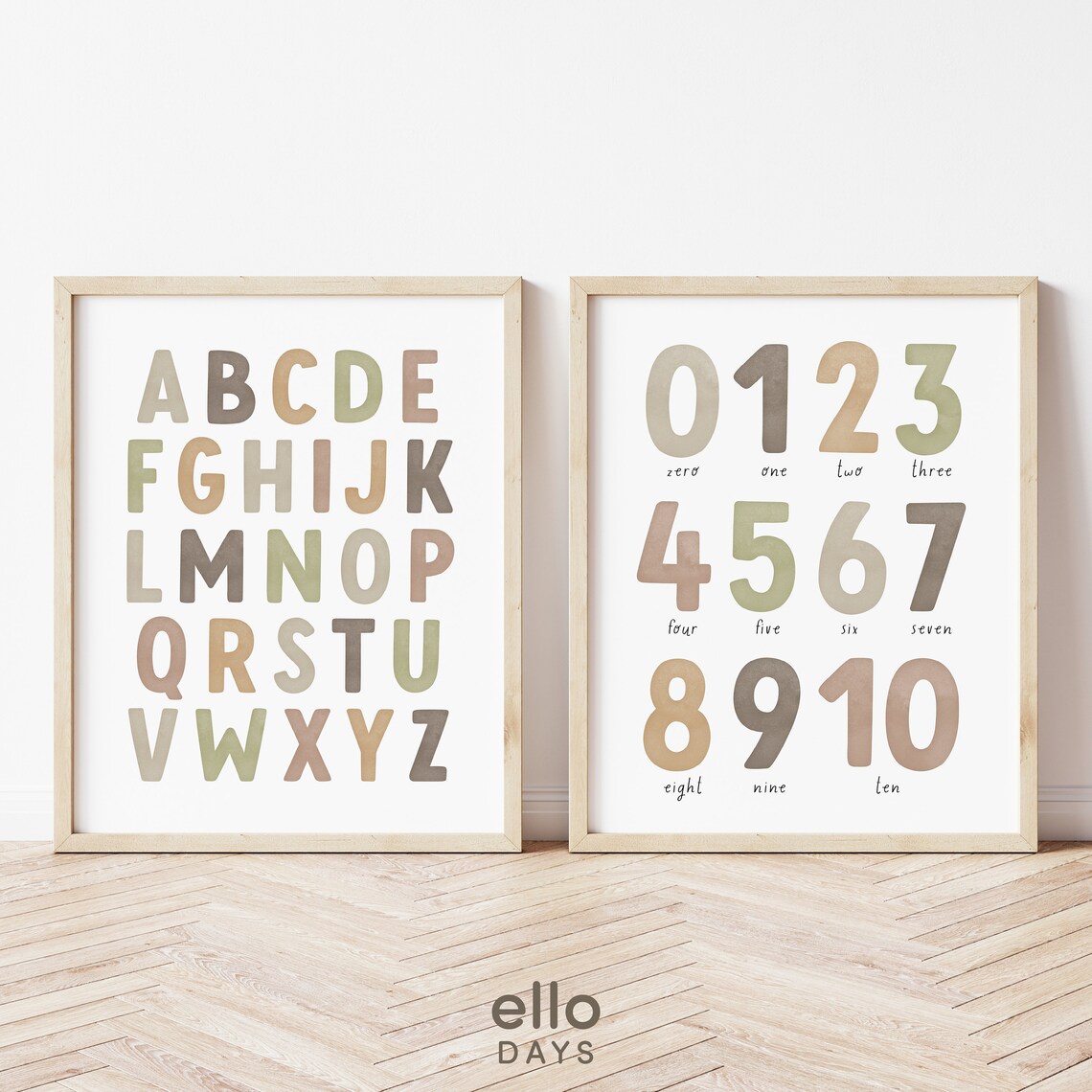 Neutral Alphabet Numbers 1-10 Printable Wall Art Bundle Educational ABC ...
