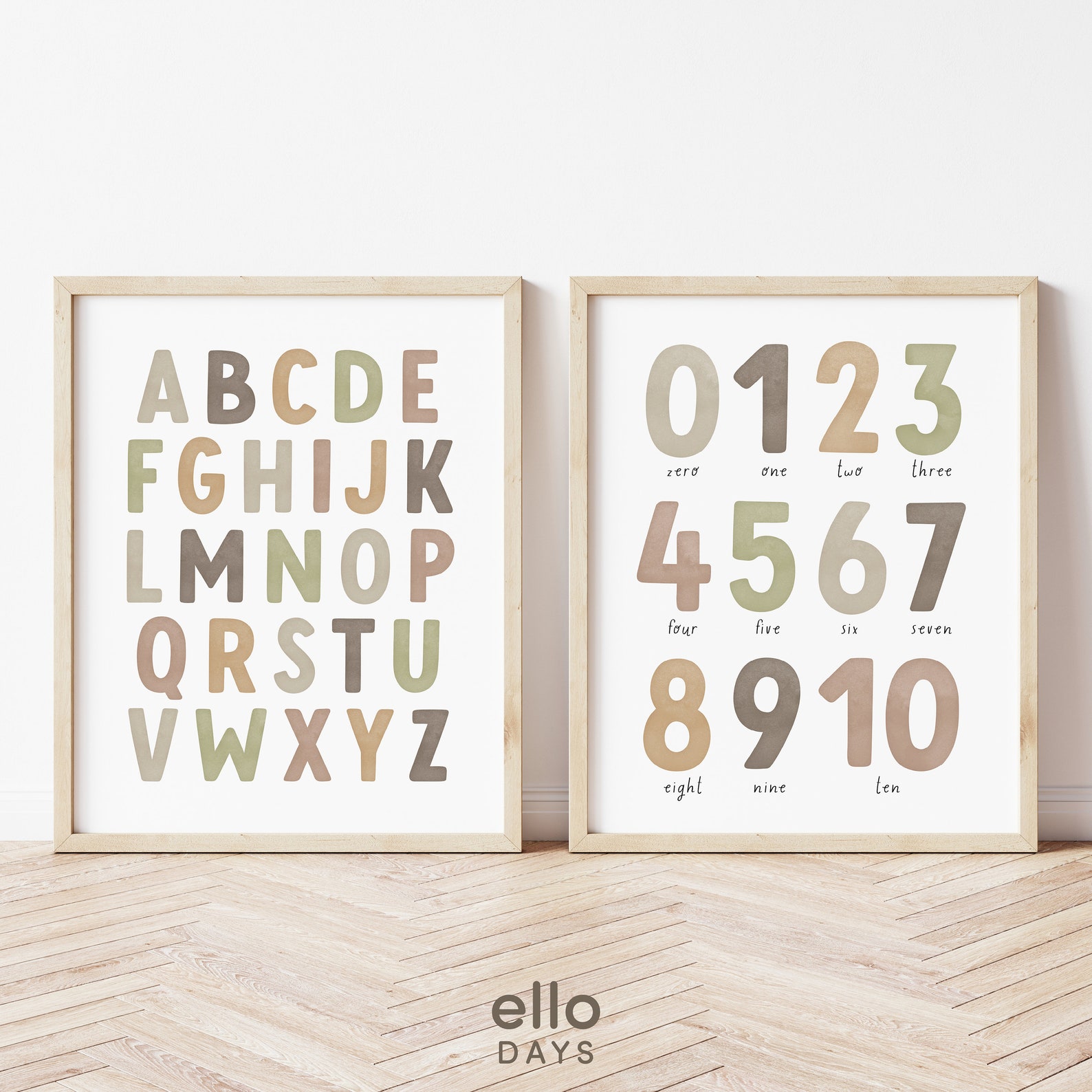 Neutral Alphabet Numbers 1-10 Printable Wall Art Bundle Educational ABC ...