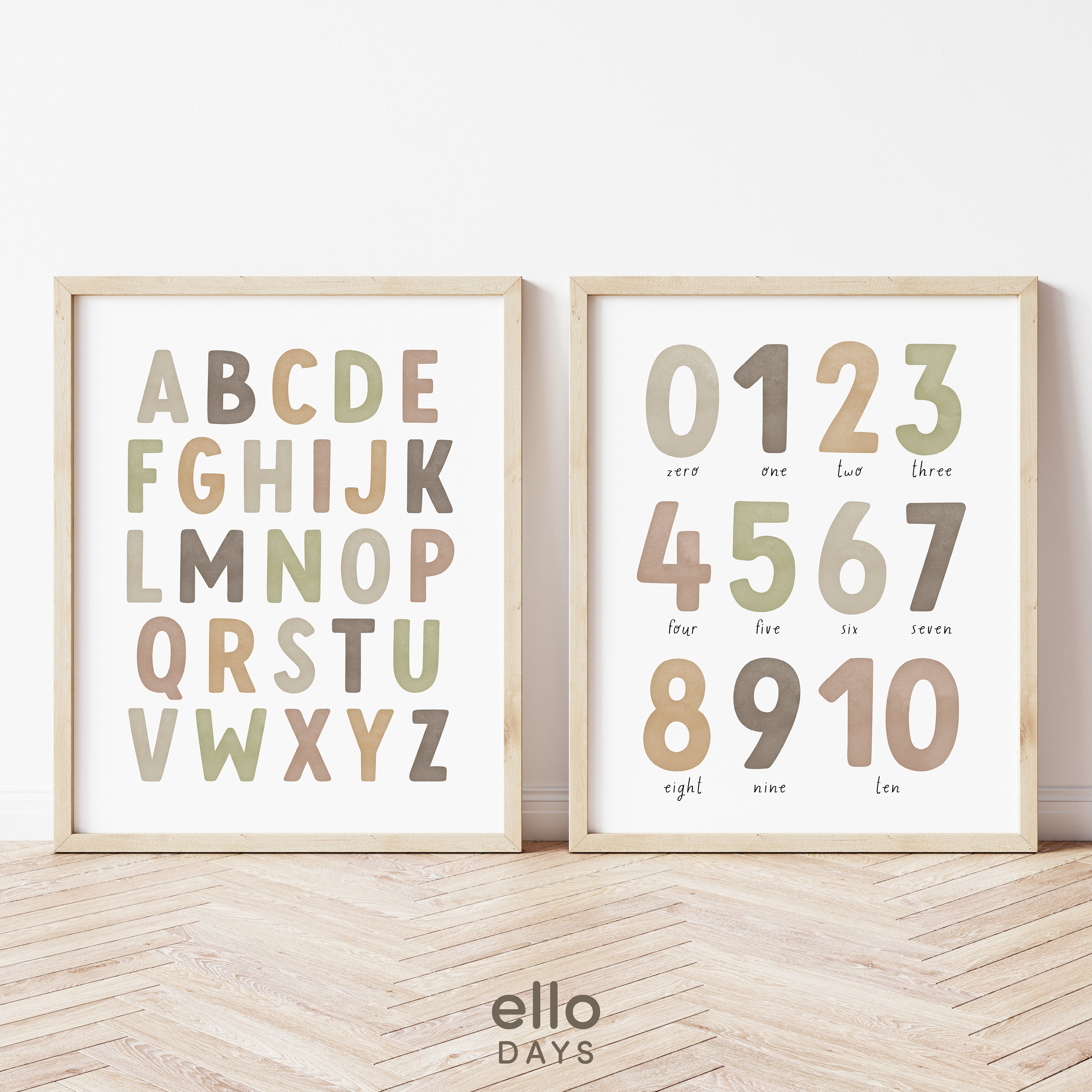 Neutral Alphabet Numbers 1-10 Printable Wall Art Bundle Educational ABC ...