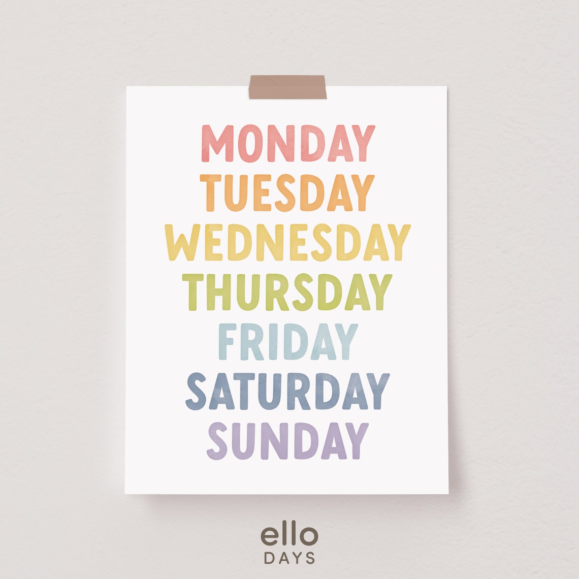 Rainbow Days of the Week Printable Wall Art Poster | Educational Poster ...