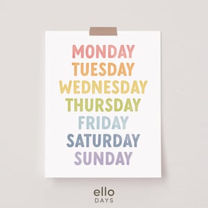 Rainbow Days of the Week Printable Wall Art Poster | Educational Poster ...