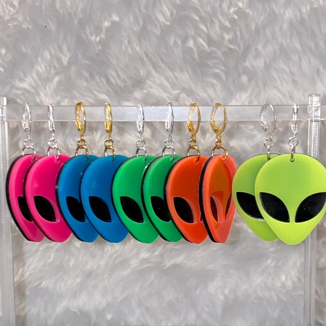 Neon alien Babe Earrings/alien Head Earrings/funky Neon Earrings - Etsy