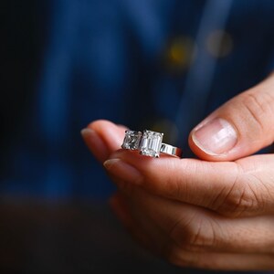 Solid Gold Toi Et Moi Clear Emerald & Asscher Cut Moissanite Engagement ...