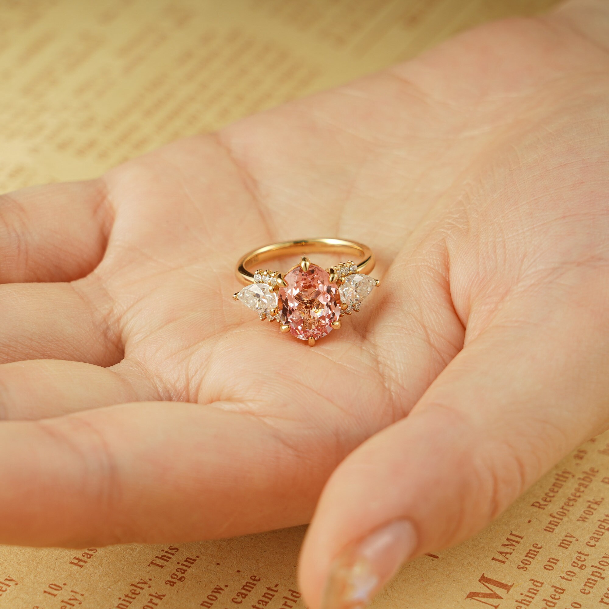 Oval Cut Pink Lab Grown Sapphire Engagement Ring With Pear - Etsy