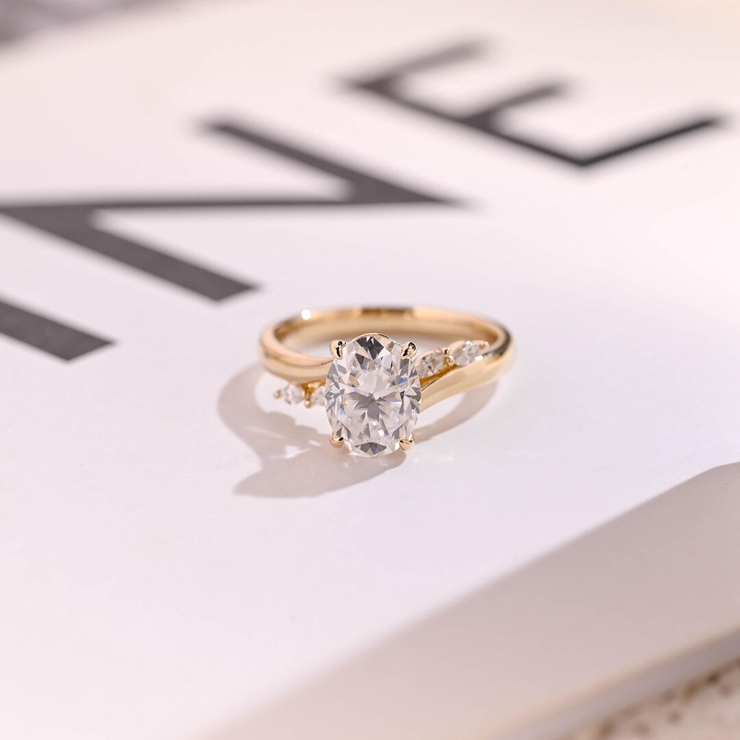 Solid Gold Oval Cut Moissanite Engagement Ring, Promise Ring, MR-630 - Etsy