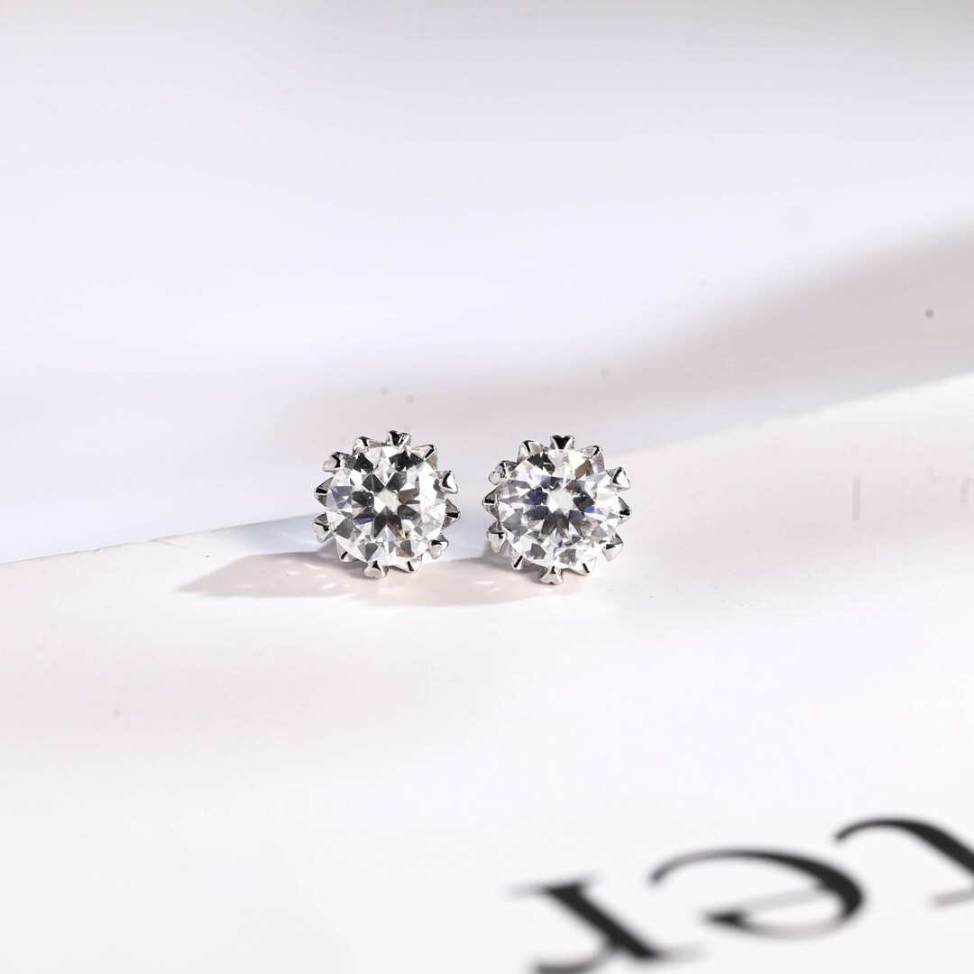 Solid Gold Hexagram Dangle Round Moissanite Earrings Studs, Anniversary ...