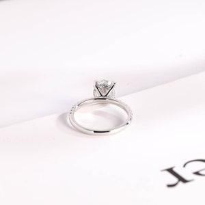 Round Cut Moissanite Engagement Ring/ Half Pave & Hidden Halo Solitaire ...