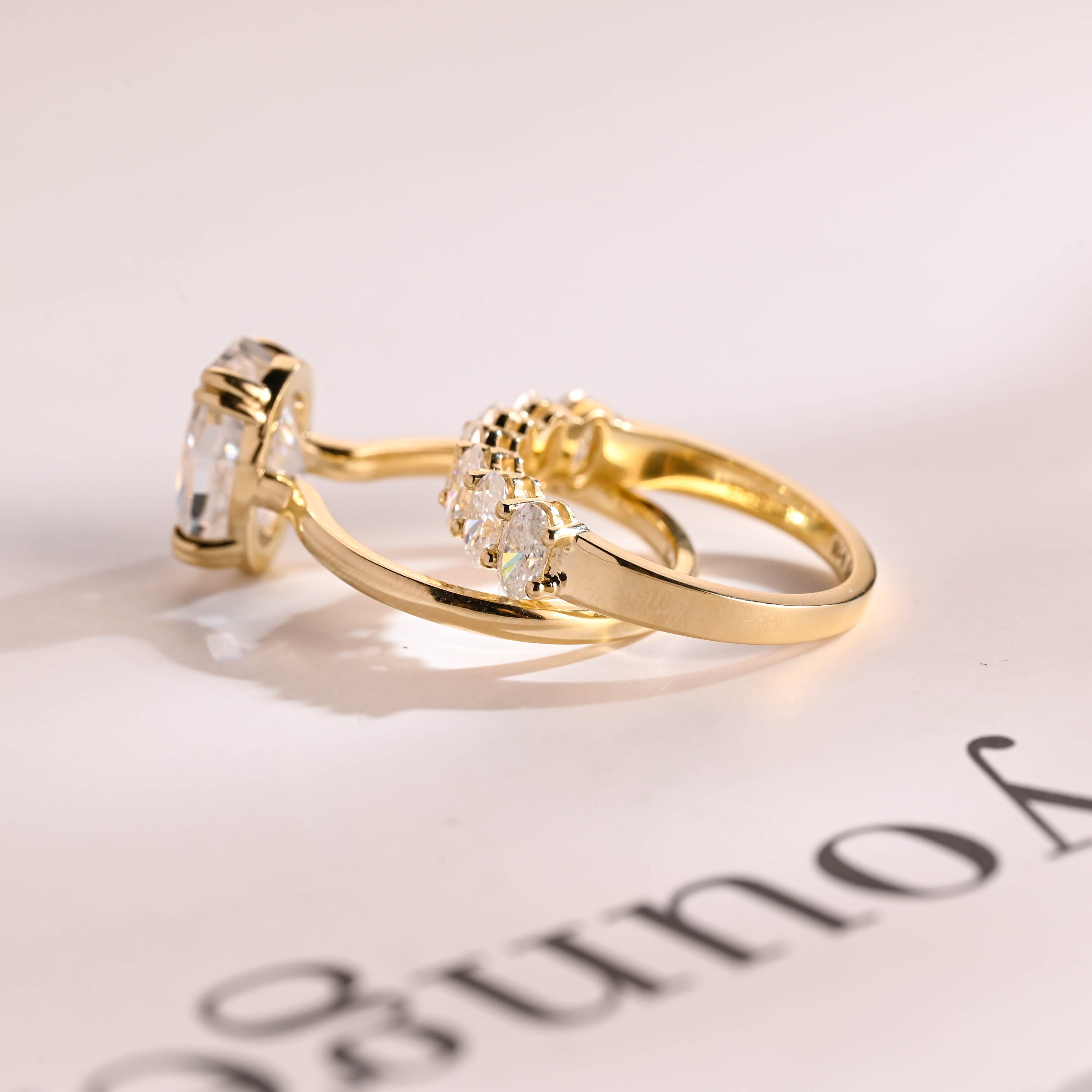 Solid Gold Double Claws Oval Moissanite Engagement Ring Set, RS-0103-2 ...