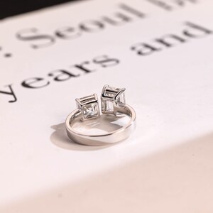 Solid Gold Toi Et Moi Clear Emerald & Asscher Cut Moissanite Engagement ...