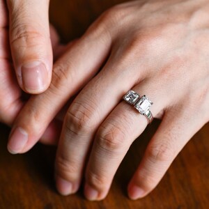 Solid Gold Toi Et Moi Clear Emerald & Asscher Cut Moissanite Engagement ...