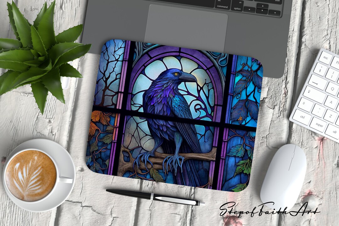 Crow Stained Glass Mousepad Mouse Pad - Etsy