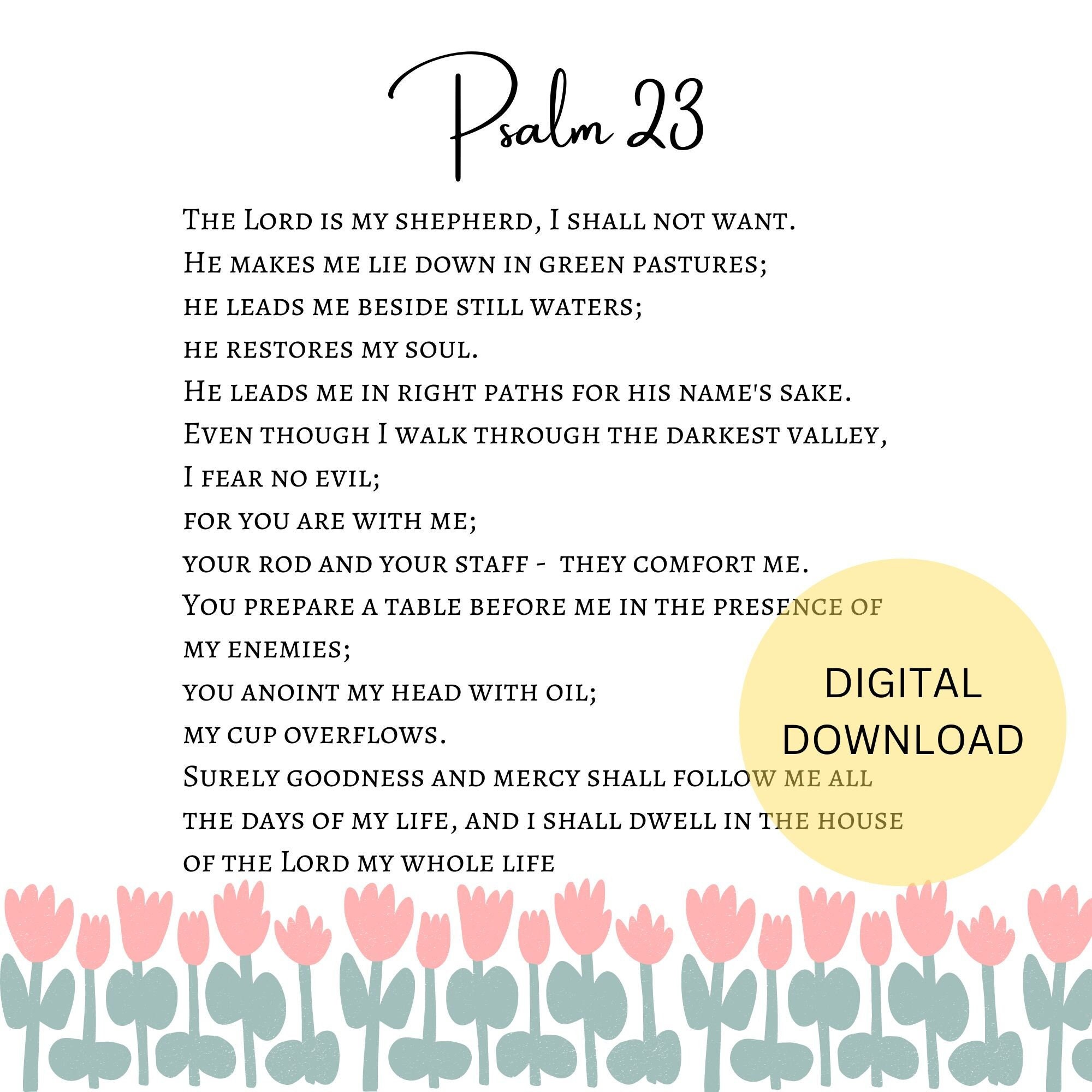 Psalm 23 Bible Verse Printable Bible Quote Scripture Wall Art Digital ...