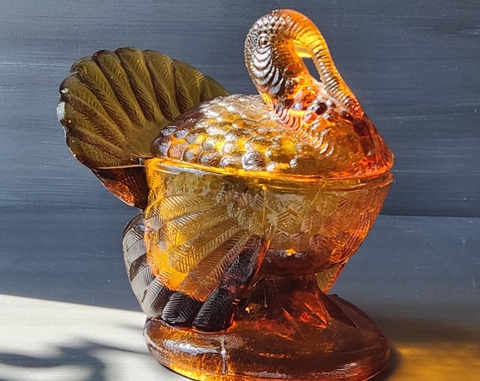 Amber Glass Turkey Lidded Dish L. E. Smith - Etsy