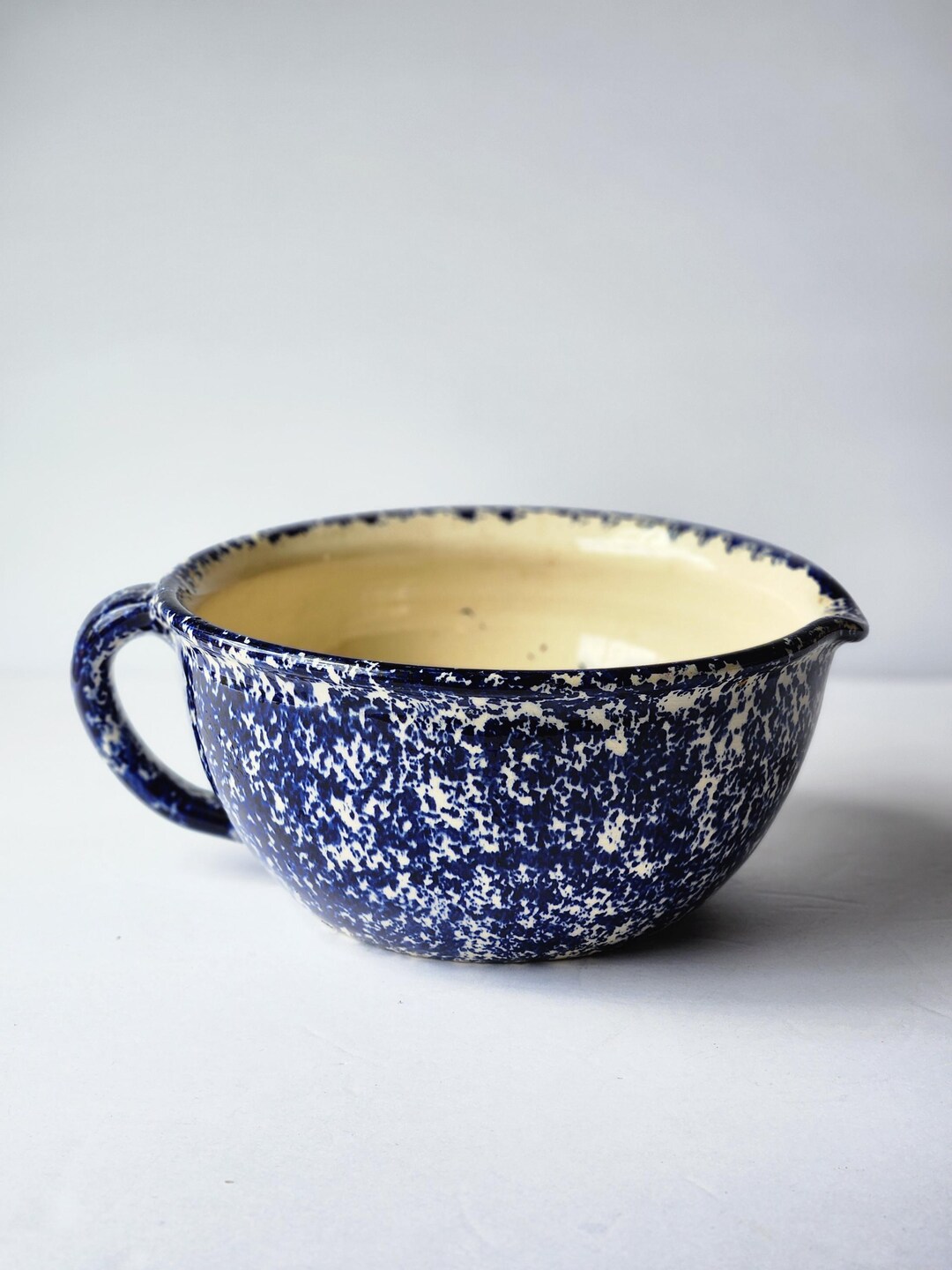 Spatterware Batter Bowl With Handle Cow Creek Pottery Texas Blue and ...