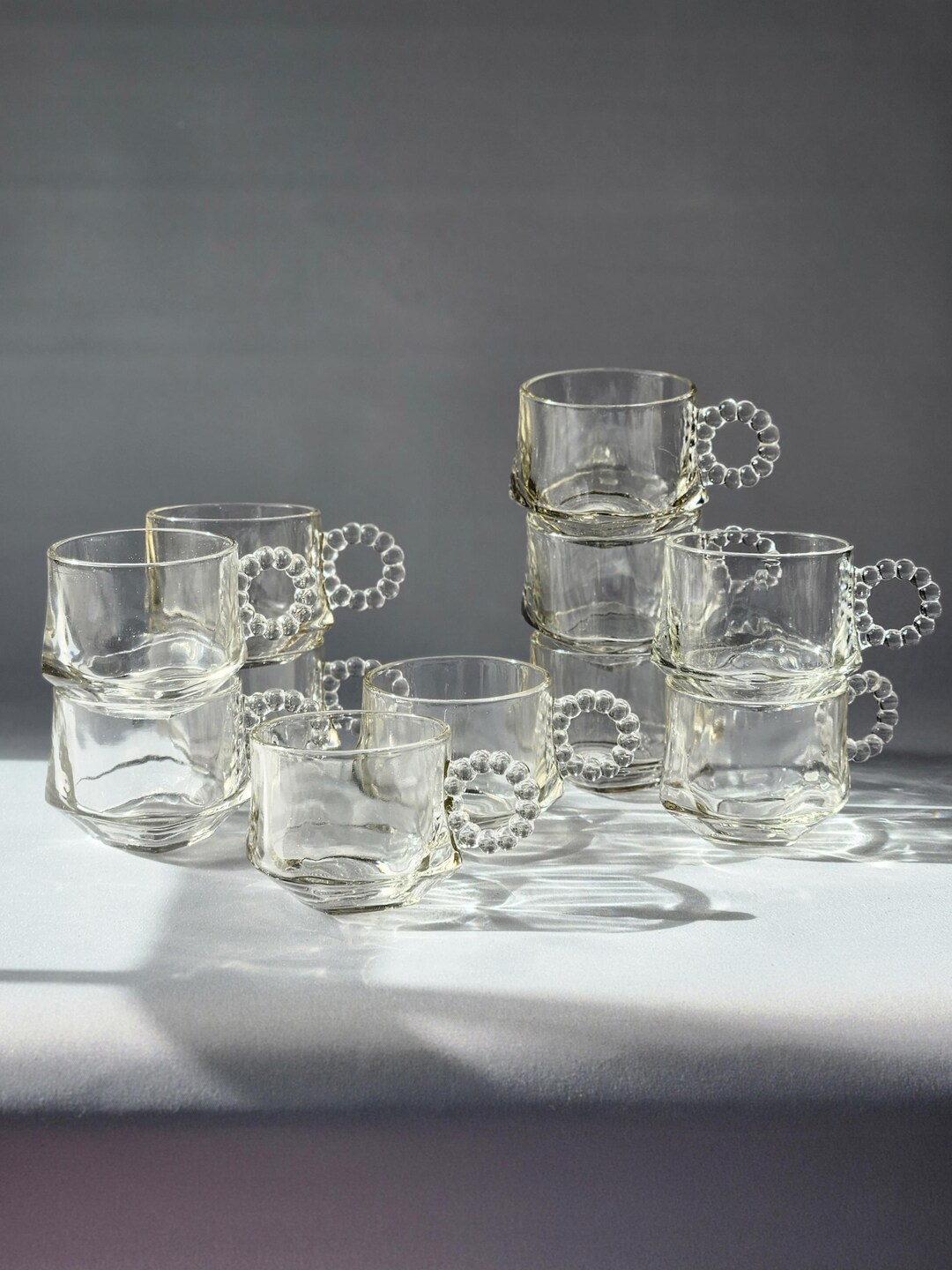 Hazel Atlas Glass Punch Bowl or Snack Cups With Beaded Handles MCM ...